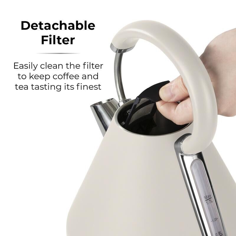 Tower Cavaletto Pyramid Kettle & 4 Slice Toaster Latte/Chrome Accents