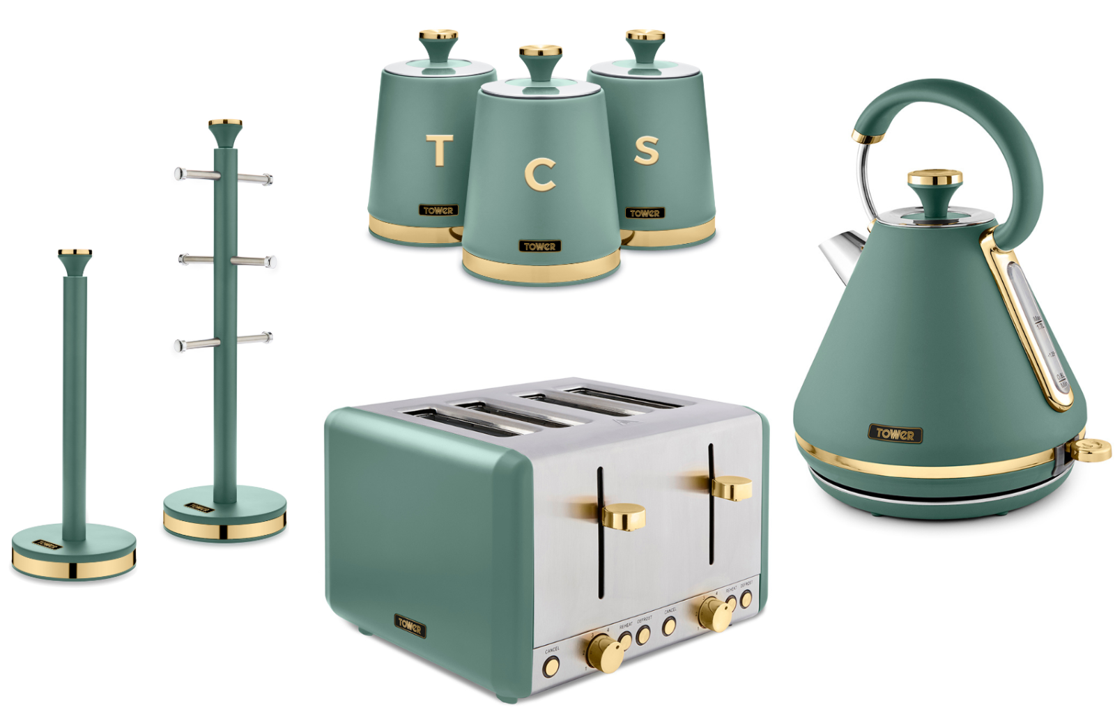 Tower Cavaletto Kettle 4 Slice Toaster Canisters Mug Tree & Towel Pole
