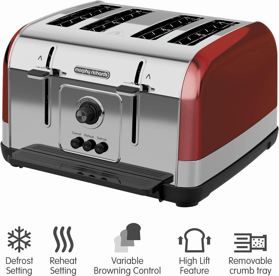Morphy Richards Venture Red Pyramid Kettle & 4 Slice Toaster Set